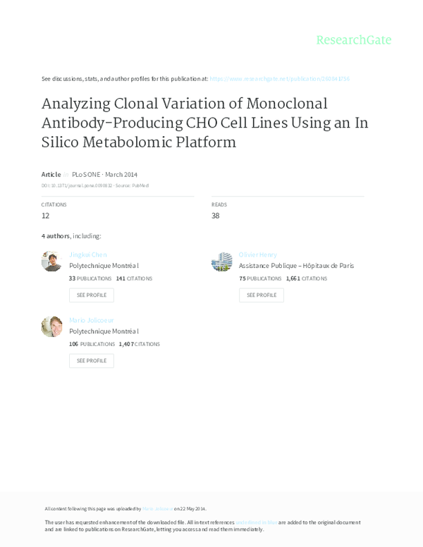 (PDF) Analyzing Clonal Variation of Monoclonal Antibody-Producing CHO ...