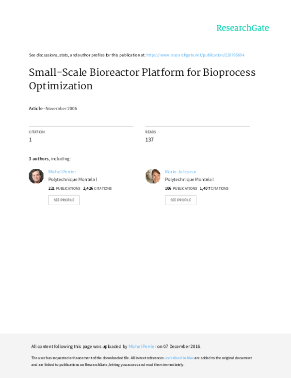 (PDF) Small-scale bioreactor platform for bioprocess optimization