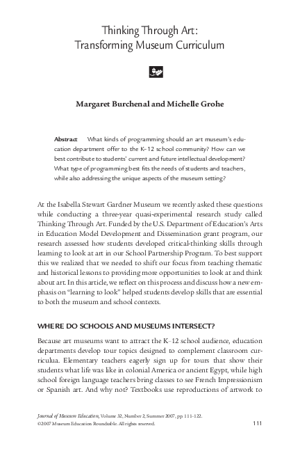 (PDF) Thinking Through Art: Transforming Museum Curriculum
