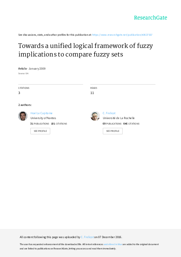 (PDF) Towards a unified logical framework of fuzzy implications to compare fuzzy sets