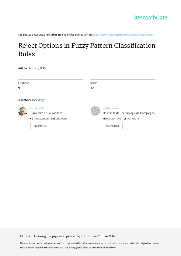 (PDF) Reject options in fuzzy pattern classification rules