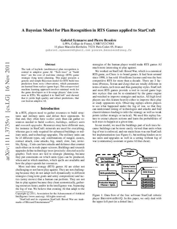(PDF) A Bayesian Model for Plan Recognition in RTS Games applied to StarCraft