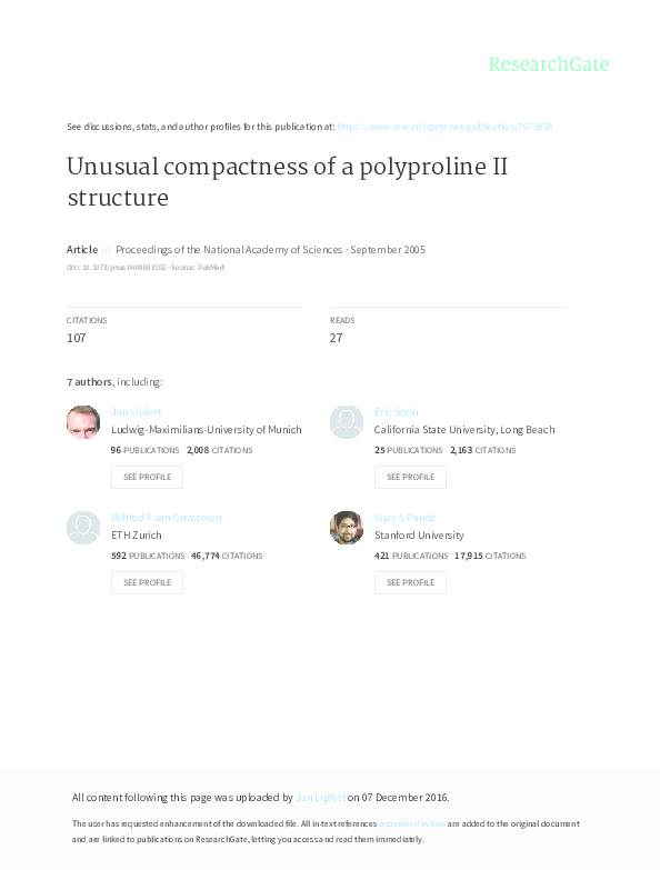 (PDF) Unusual compactness of a polyproline type II structure | Eric ...