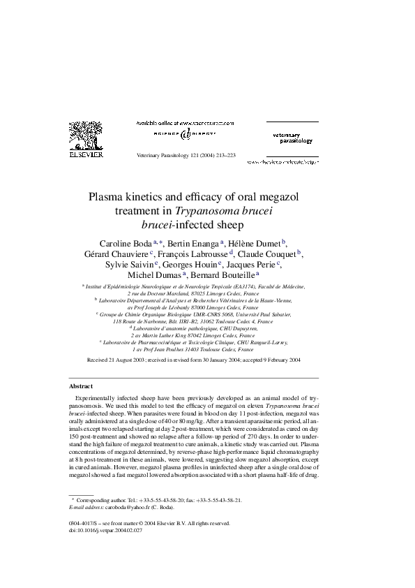 (PDF) Plasma kinetics and efficacy of oral megazol treatment in ...