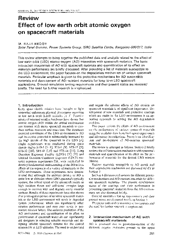 (PDF) Review Effect of low earth orbit atomic oxygen on spacecraft ...