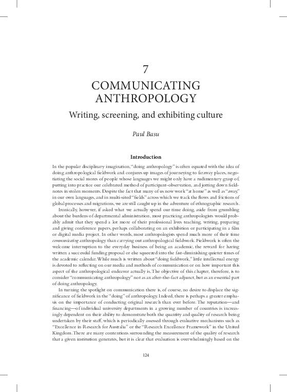 (PDF) Communicating Anthropology: Writing, Screening and Exhibiting Culture