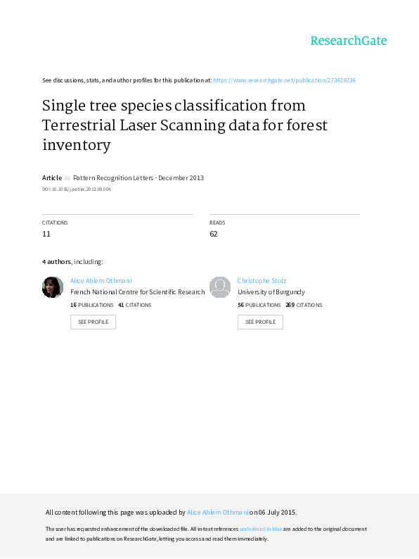 (PDF) Single tree species classification from Terrestrial Laser Scanning data for forest inventory