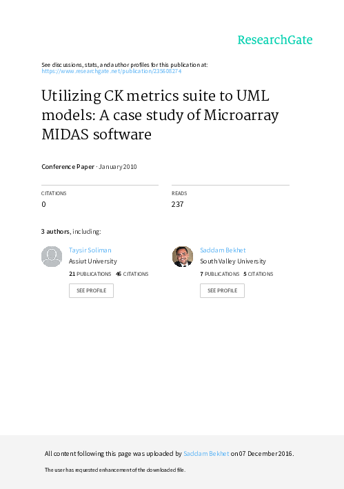 (PDF) Utilizing CK Metrics Suite to UML Models: A Case Study of ...