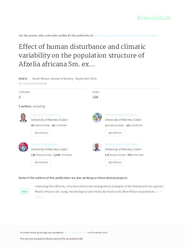 (PDF) Effect of human disturbance and climatic variability on the population structure of ...