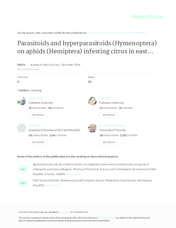(PDF) Parasitoids and hyperparasitoids (Hymenoptera) on aphids ...