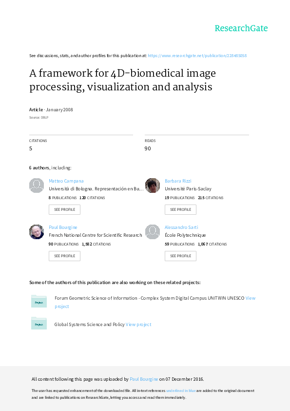 (PDF) A Framework for 4-D Biomedical Image Processing, Visualization and Analysis