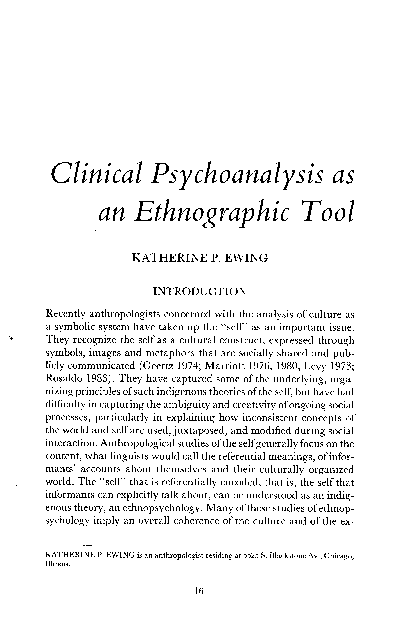 (PDF) Clinical psychoanalysis as an ethnographic tool