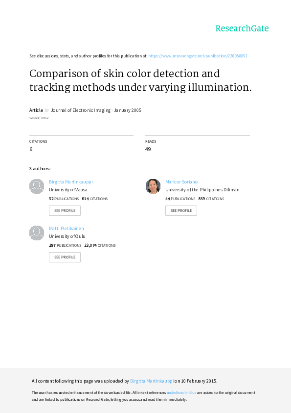 (PDF) Comparison of skin color detection and tracking methods under ...