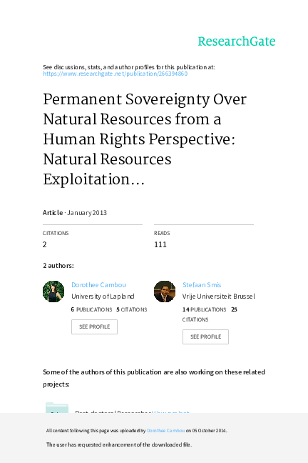 (PDF) Permanent sovereignty over natural resources in international law: principle and practice