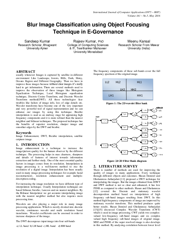 (PDF) Blur Image Classification using Object Focusing Technique in E-Governance