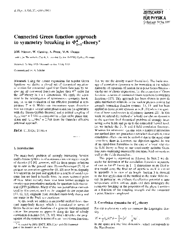 (PDF) Connected Green function approach to symmetry breaking in? 1+1 4 ...