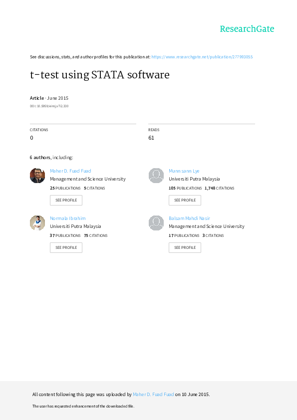 (PDF) t-test Using STATA Software