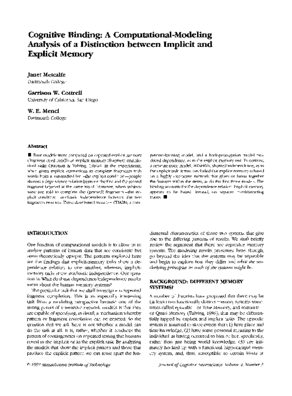 (PDF) Cognitive binding: A computational-modeling analysis of a distinction between implicit and ...