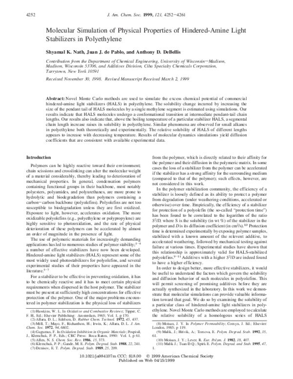 (PDF) Molecular Simulation of Physical Properties of Hindered-Amine Light Stabilizers in ...