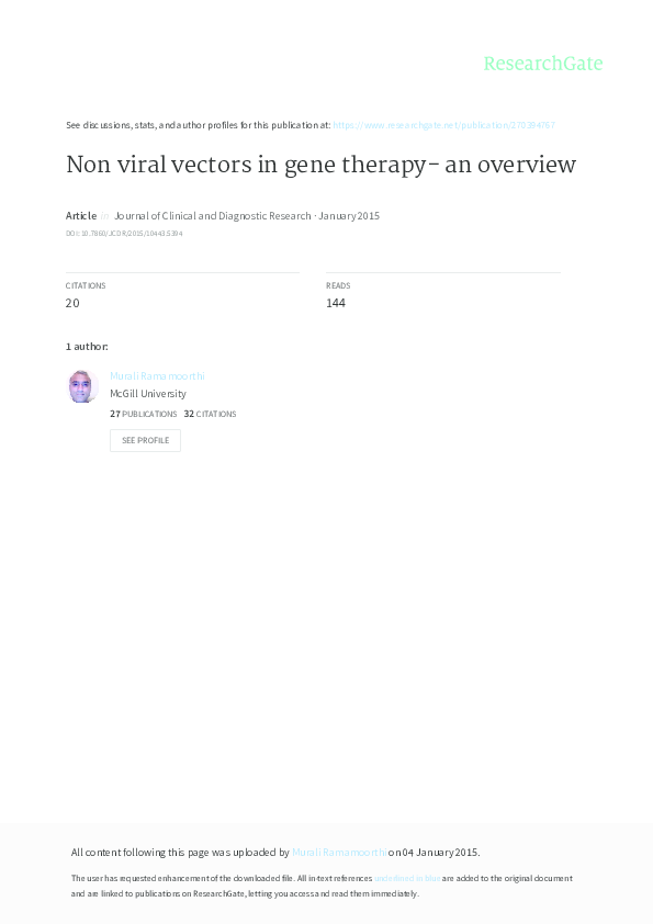 (PDF) Non viral vectors in gene therapy- an overview