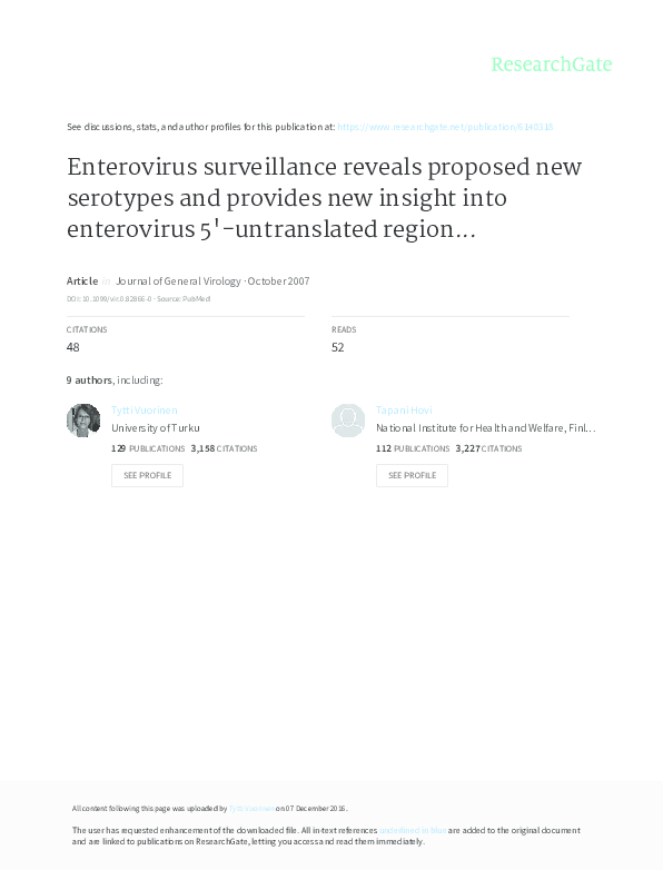 (PDF) Enterovirus surveillance reveals proposed new serotypes and ...