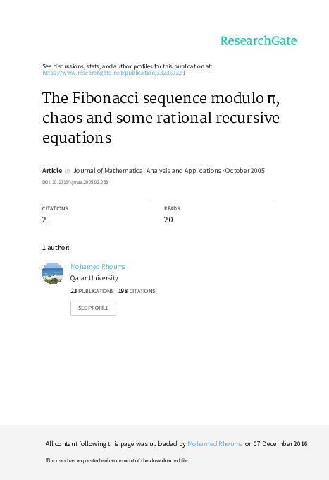 (PDF) The Fibonacci sequence modulo π, chaos and some rational recursive equations | Mohamed ...