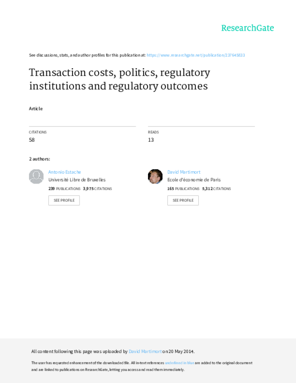 (PDF) Transaction costs, politics, regulatory institutions and ...