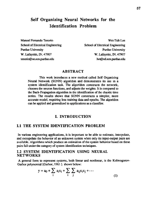 (PDF) Self Organizing Neural Networks for the Identification Problem