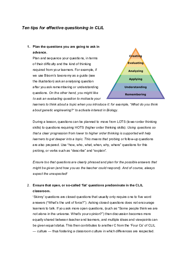 (PDF) Ten tips for effective questioning in CLIL