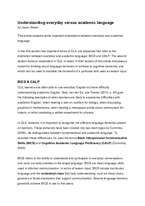 (PDF) Understanding everyday versus academic language