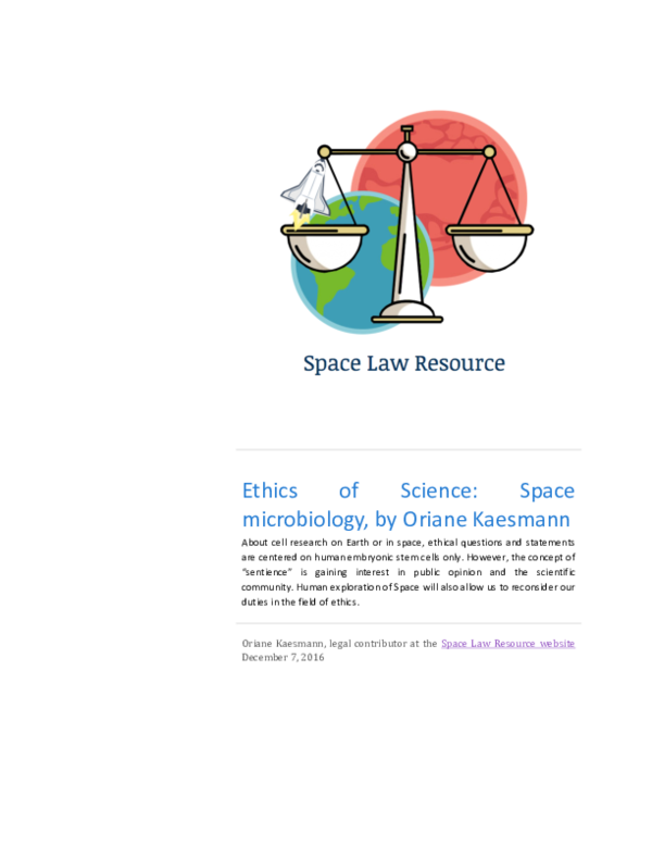 (PDF) Ethics of Science : Space microbiology, by Oriane Kaesmann