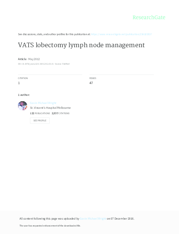(PDF) Lymph Node Management in VATS Lobectomy
