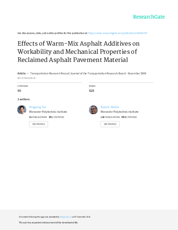 (PDF) Effects of warm-mix asphalt additives on workability and ...