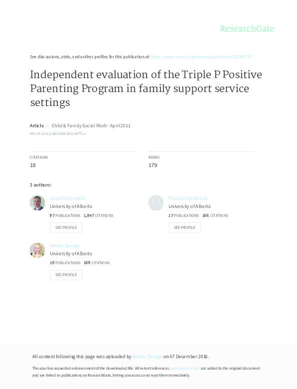 (PDF) Independent evaluation of the Triple P Positive Parenting program ...