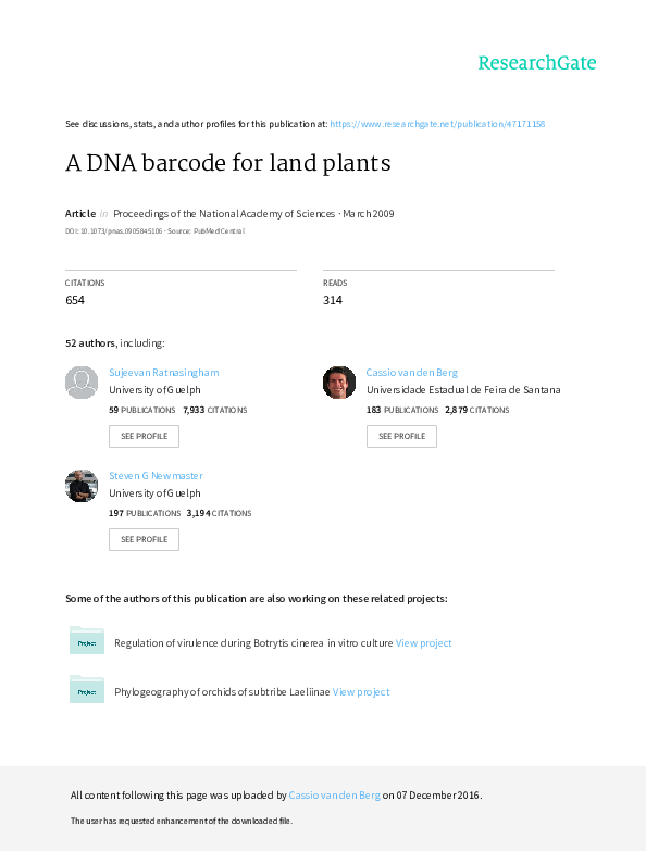 (PDF) A DNA barcode for land plants