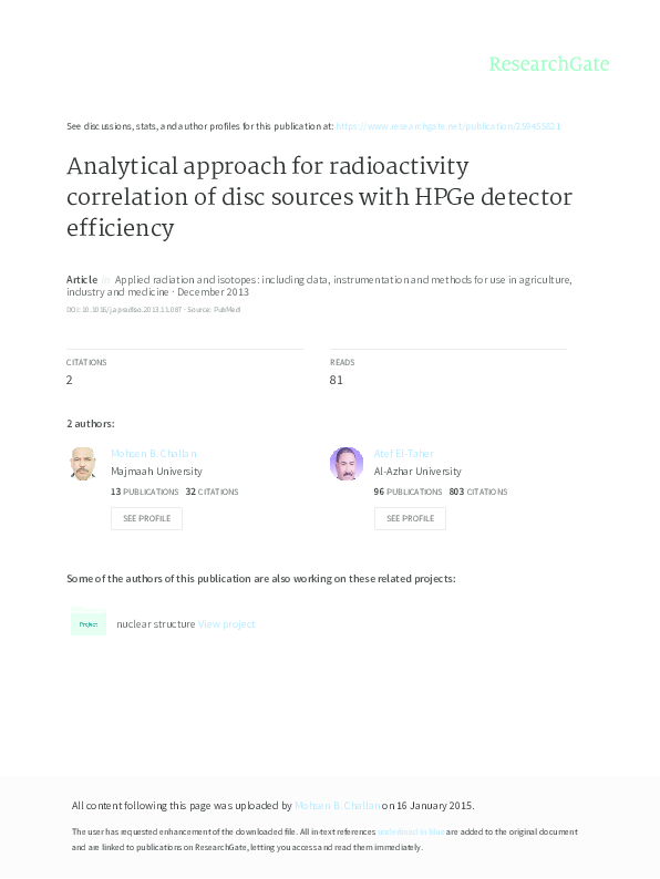 (PDF) Analytical approach for radioactivity correlation of disc sources with HPGe detector ...