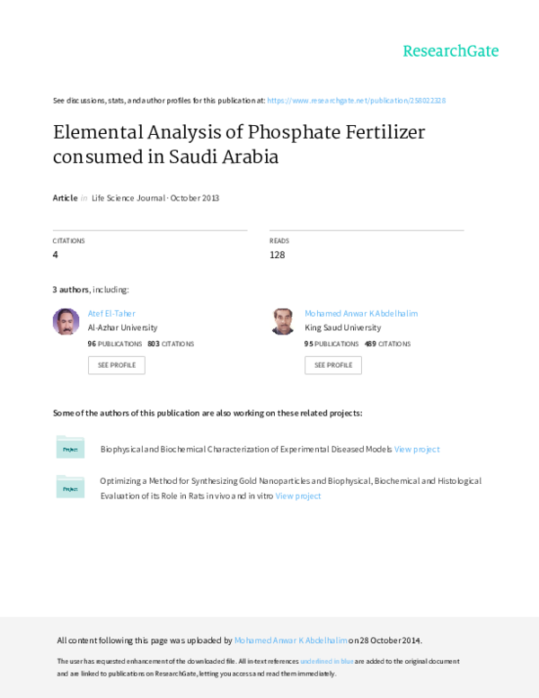 (PDF) Elemental Analysis of Phosphate Fertilizer consumed in Saudi Arabia