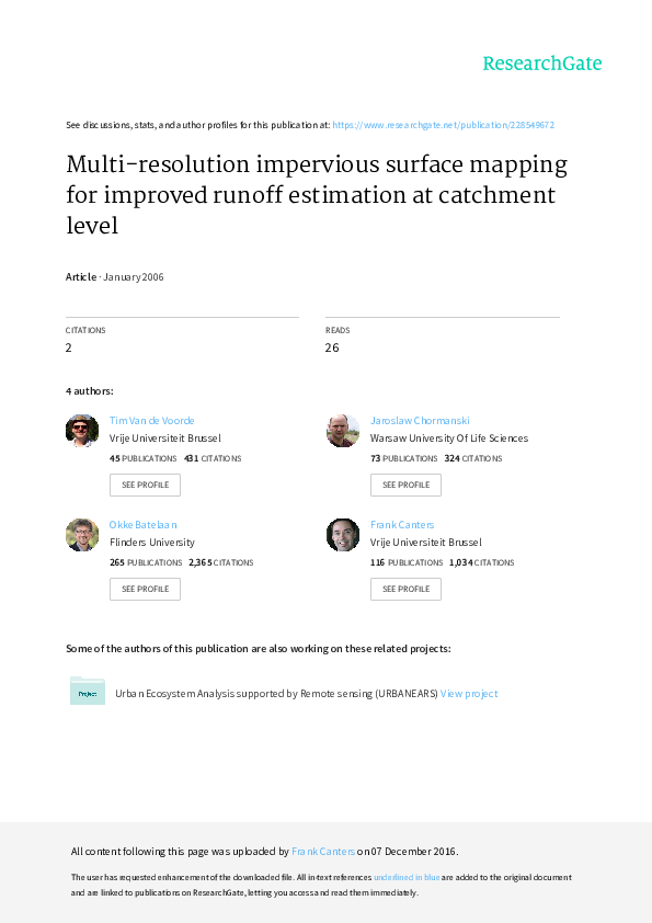 (PDF) Multi-resolution impervious surface mapping for improved runoff estimation at catchment level