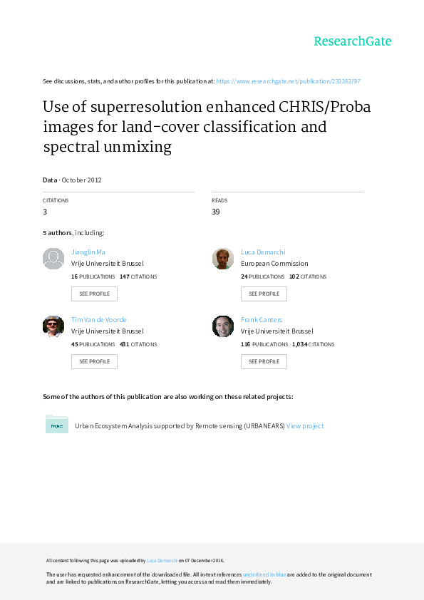 (PDF) Use of superresolution enhanced CHRIS/Proba images for land-cover classification and ...
