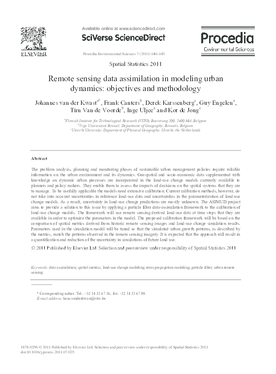 Pdf Remote Sensing Data Assimilation In Modeling Urban Dynamics