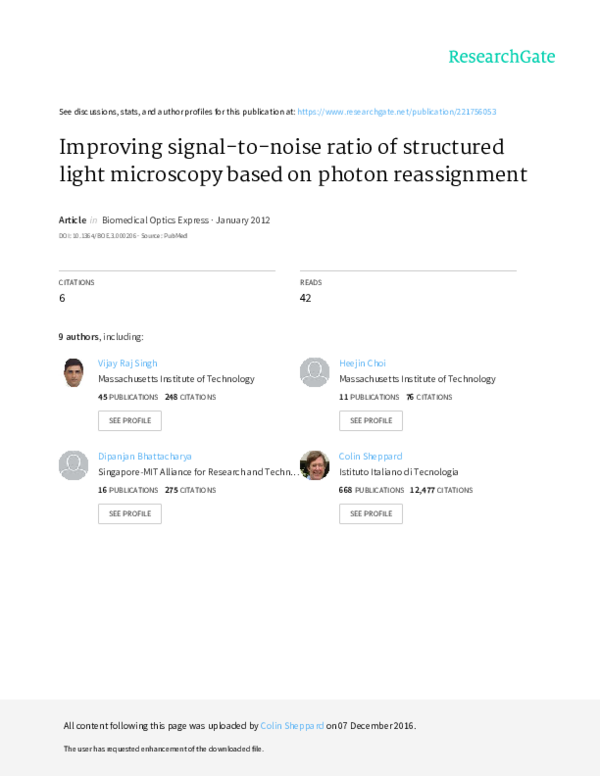 (PDF) Improving signal-to-noise ratio of structured light microscopy based on photon reassignment