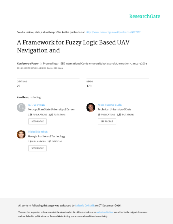 Pdf A Framework For Fuzzy Logic Based Uav Navigation And Control