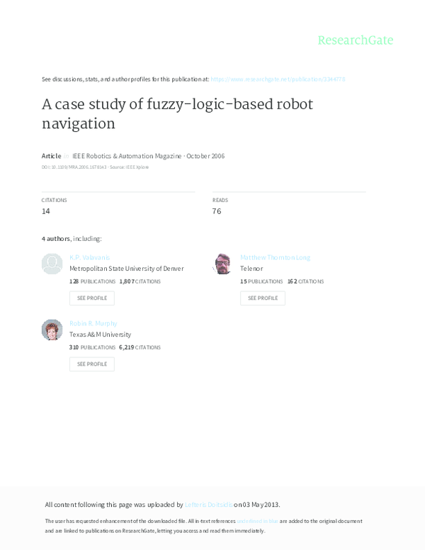 (PDF) A case study of fuzzy-logic-based robot navigation