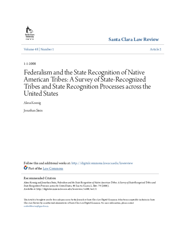 (PDF) Federalism and the State Recognition of Native American Tribes: A ...