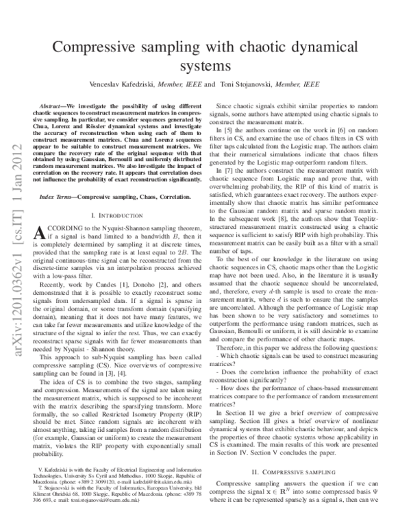 (PDF) Compressive sampling with chaotic dynamical systems