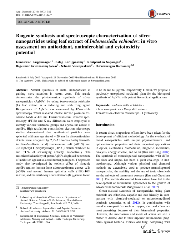 (PDF) Biogenic synthesis and spectroscopic characterization of silver nanoparticles using leaf ...