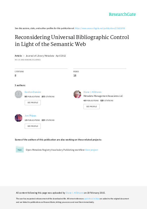 (PDF) Reconsidering Universal Bibliographic Control in Light of the ...