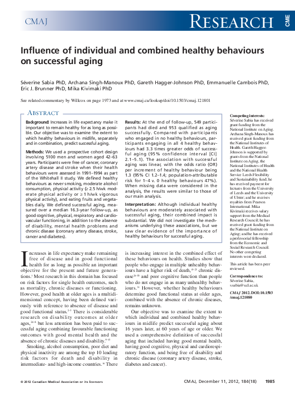 (PDF) Influence of individual and combined healthy behaviours on ...