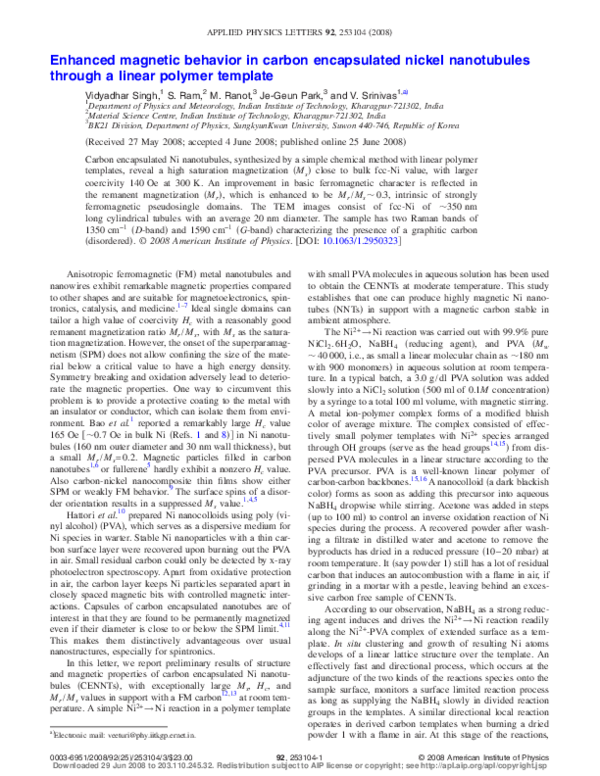 (PDF) Enhanced magnetic behavior in carbon encapsulated nickel ...