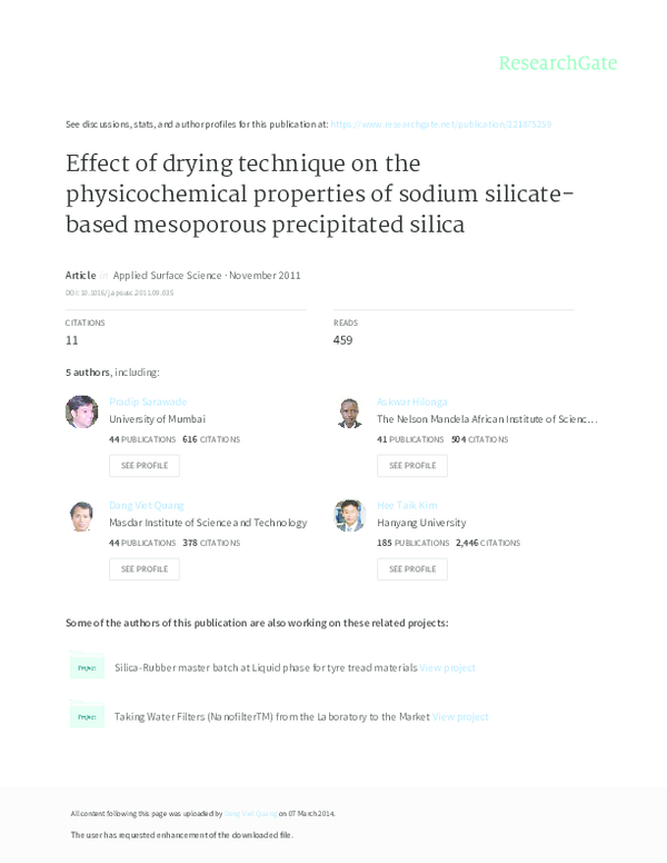 (PDF) Effect of drying technique on the physicochemical properties of sodium silicate-based ...